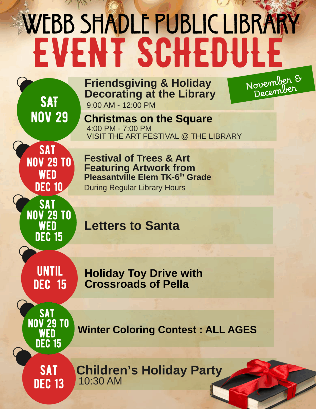 HOLIDAY EVENTS – Webb Shadle Public Library